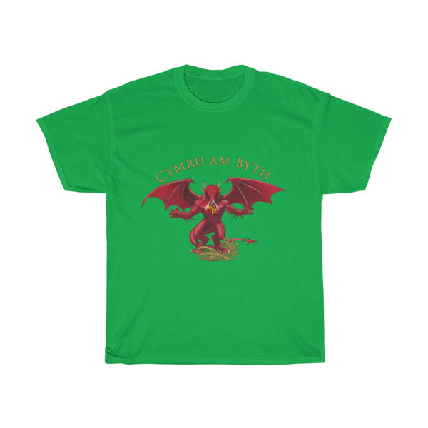 Welsh Rugby Dragon Cymru Am Byth Unisex Heavy Cotton Tee - Welsh Treasure