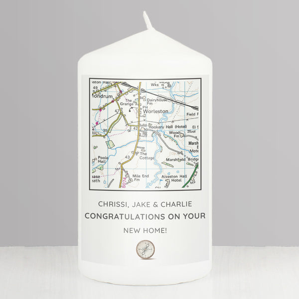 Personalised Present Day Map Compass Pillar Candle - Welsh Treasure Personalised Present Day Map Compass Pillar Candle - Welsh Treasure