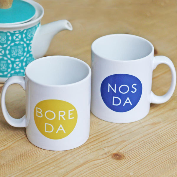 Bore Da, Nos Da - Good Morning , Good Night Mug - Welsh Treasure